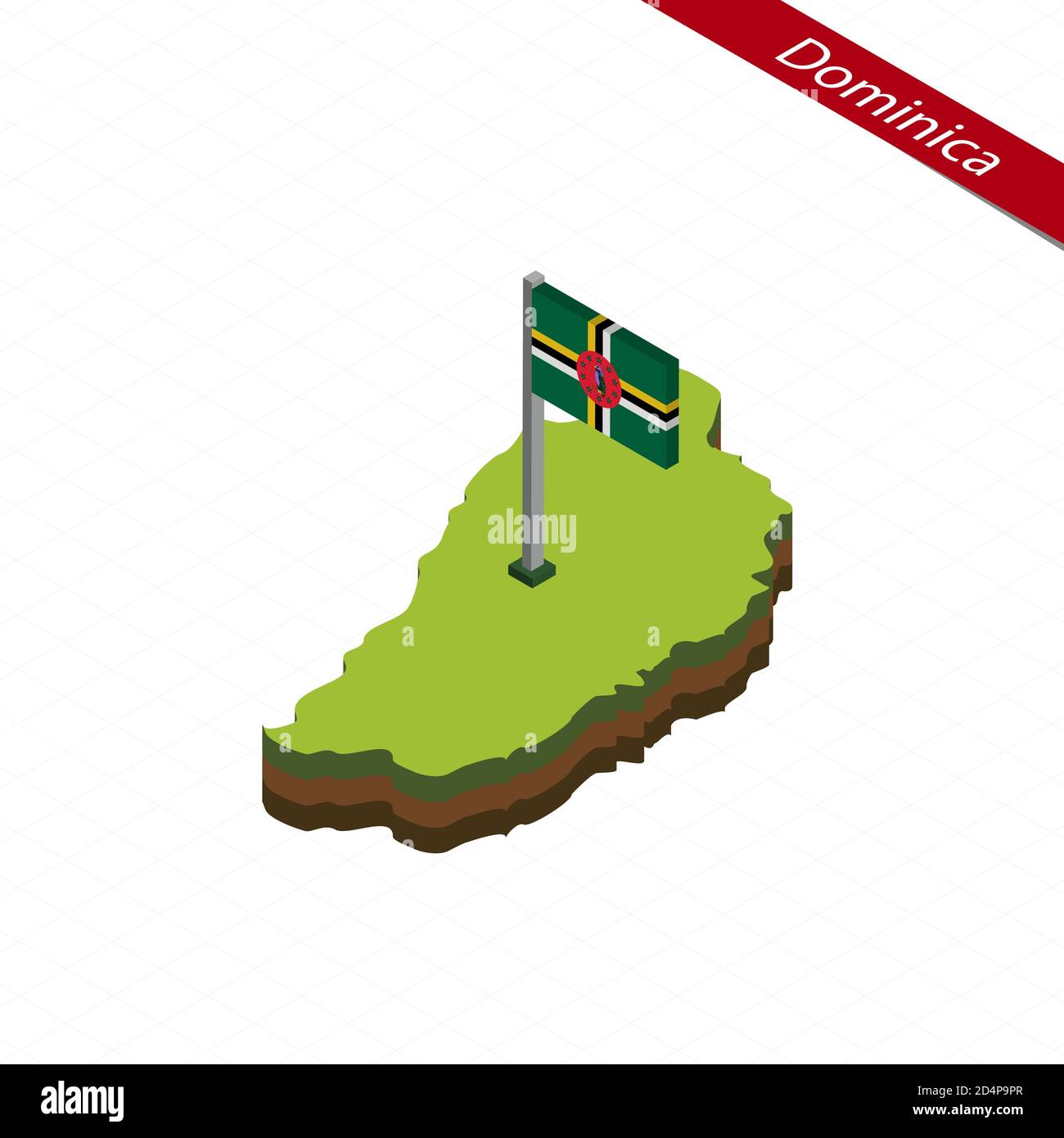 Isometric map and flag of Dominica. 3D isometric shape of Dominica ...