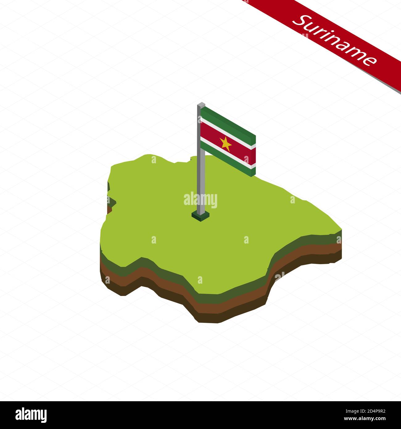 Isometric map and flag of Suriname. 3D isometric shape of Suriname ...