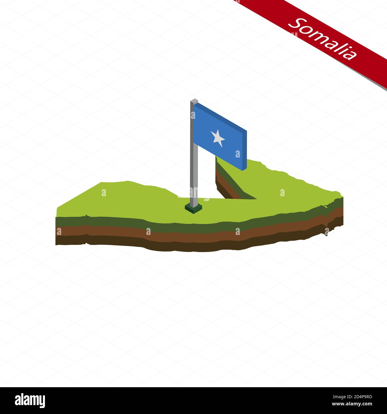 Isometric map and flag of Somalia. 3D isometric shape of Somalia ...