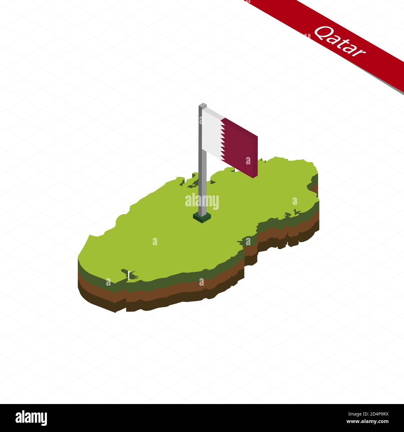 Isometric map and flag of Qatar. 3D isometric shape of Qatar Vector ...