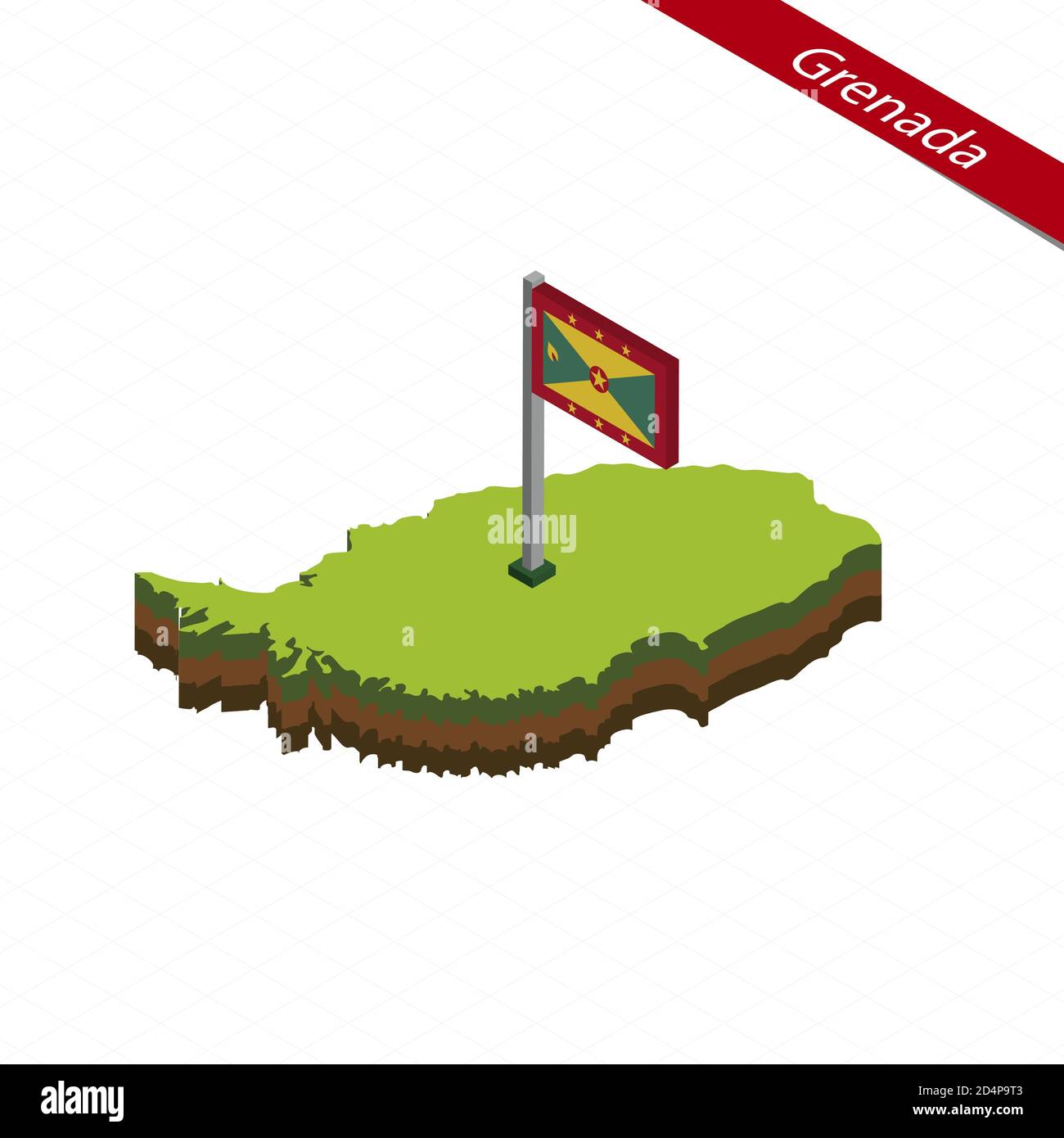 Isometric map and flag of Grenada. 3D isometric shape of Grenada ...