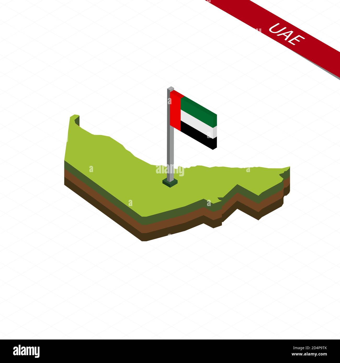 Isometric map and flag of United Arab Emirates. 3D isometric shape of ...