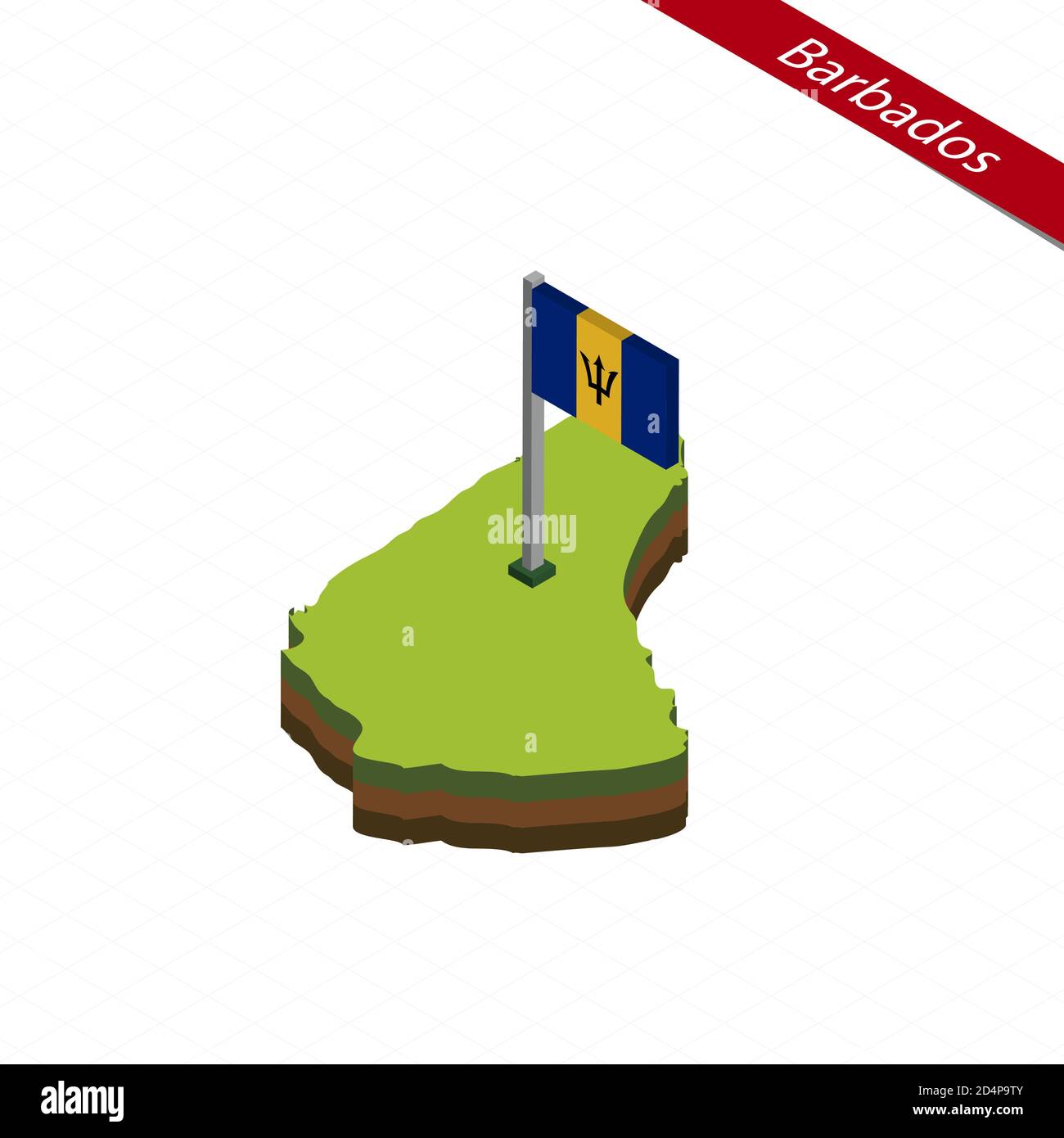 Isometric map and flag of Barbados. 3D isometric shape of Barbados ...