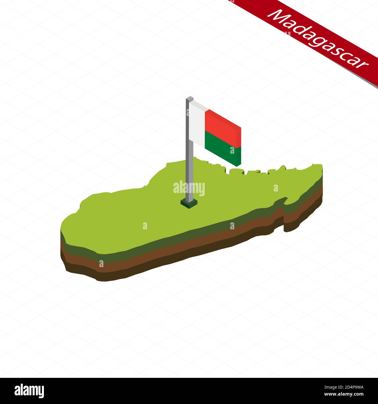Isometric map and flag of Madagascar. 3D isometric shape of Madagascar ...
