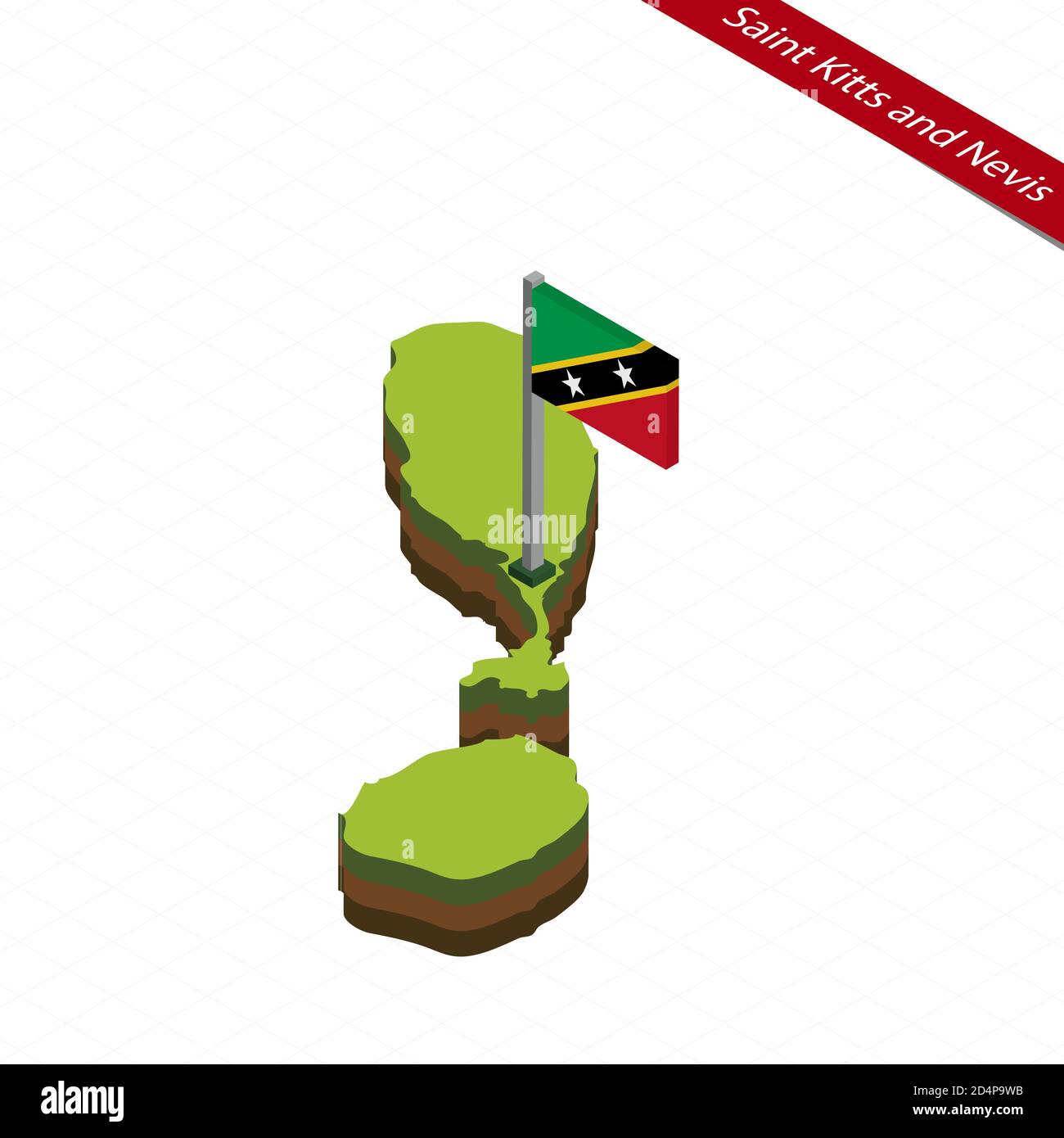 Isometric map and flag of Saint Kitts and Nevis. 3D isometric shape of ...