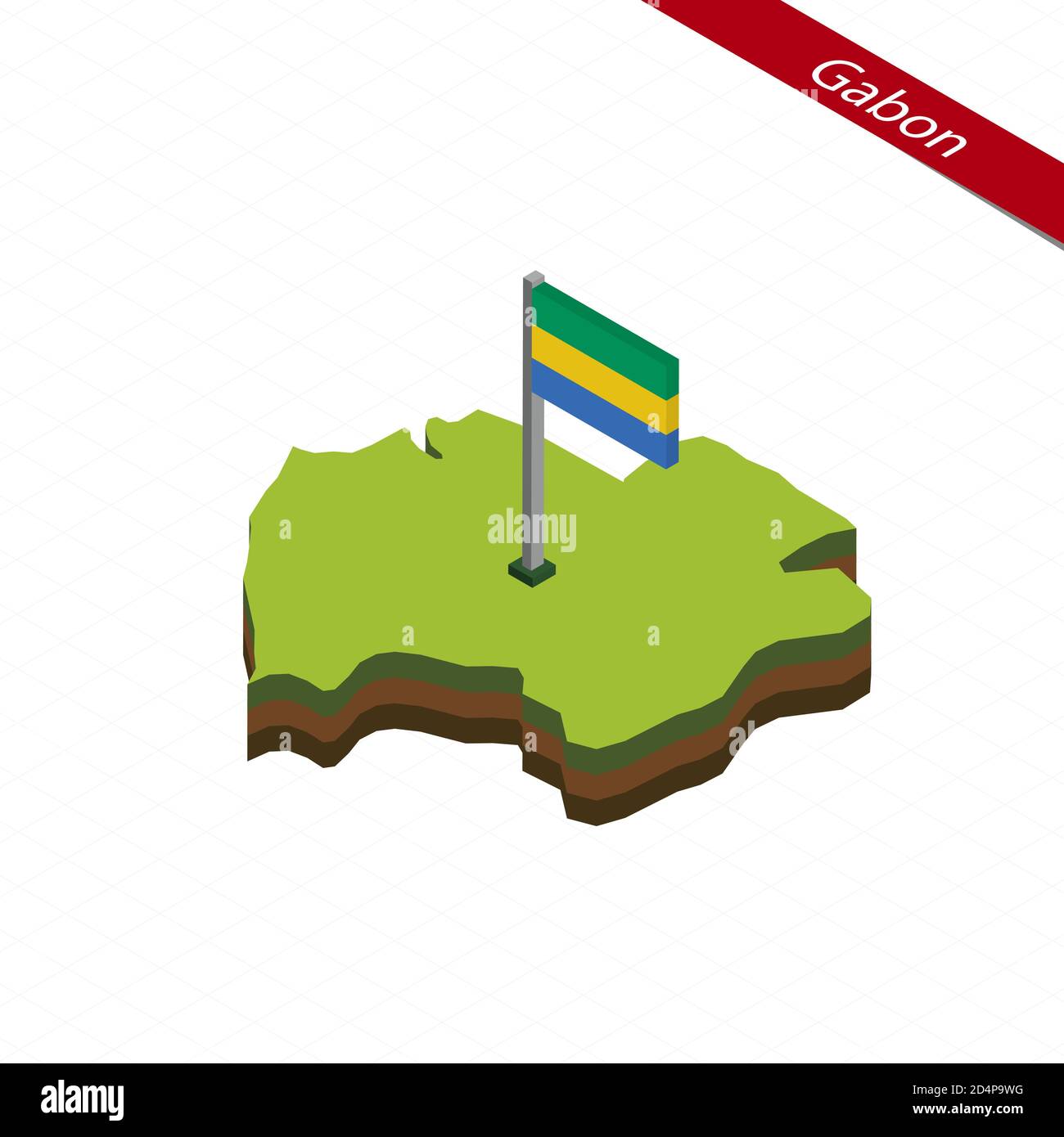 Isometric map and flag of Gabon. 3D isometric shape of Gabon. Vector ...