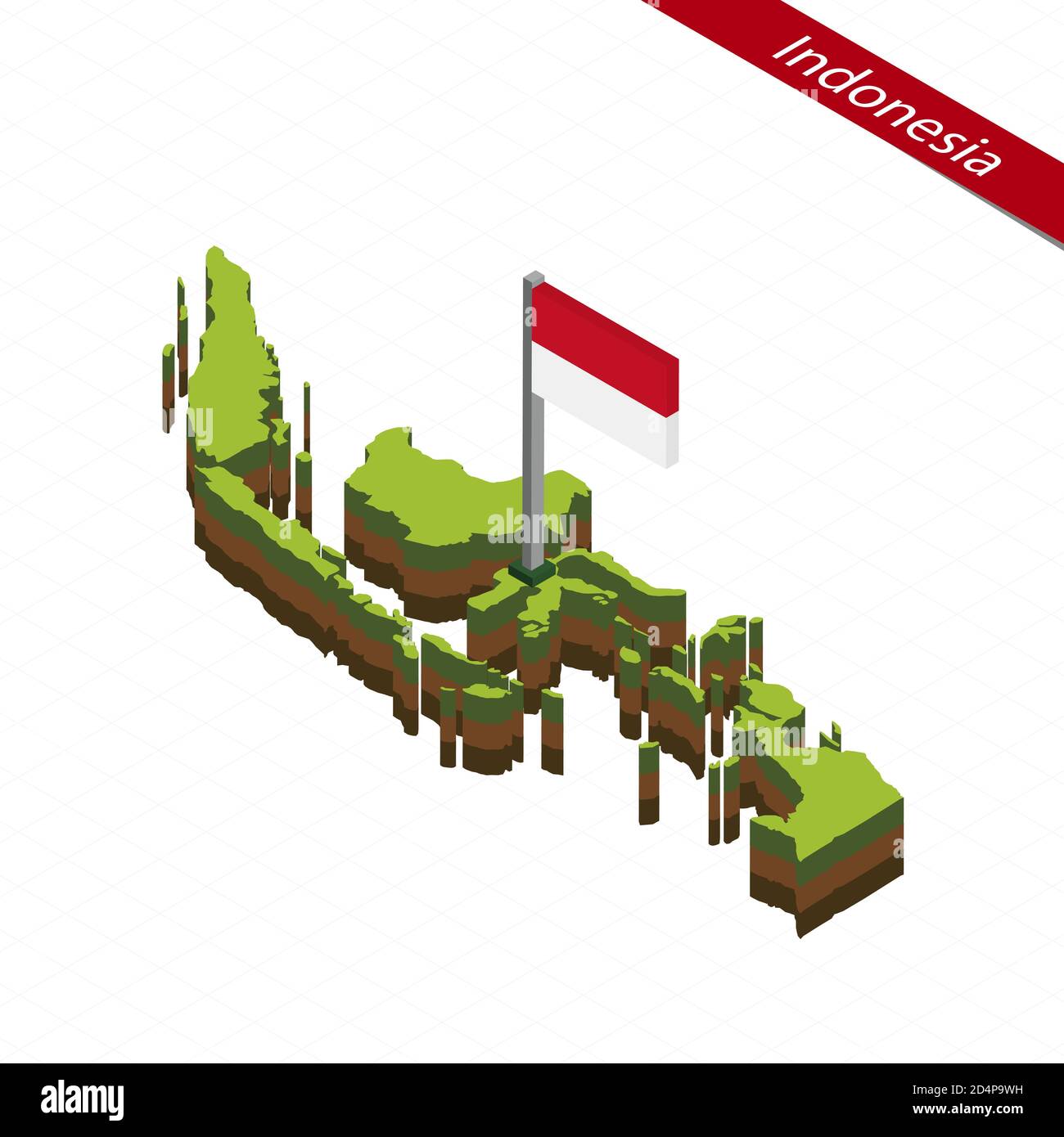 Isometric map and flag of Indonesia. 3D isometric shape of Indonesia ...