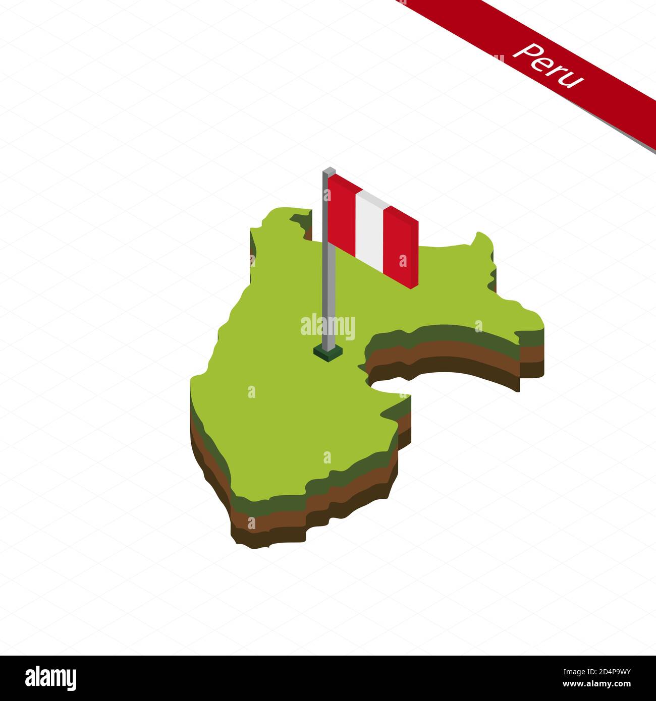 Isometric map and flag of Peru. 3D isometric shape of Peru. Vector ...