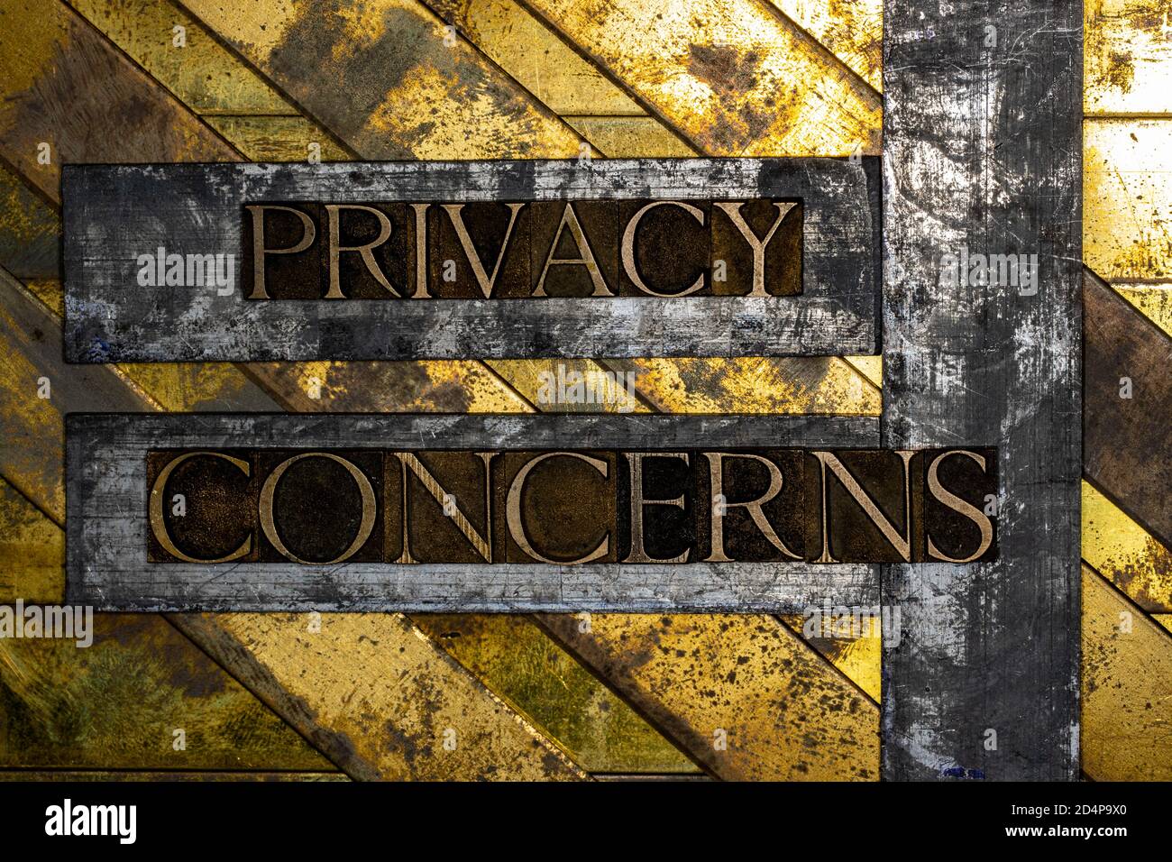 Privacy Concerns text message on vintage textured grunge copper and ...