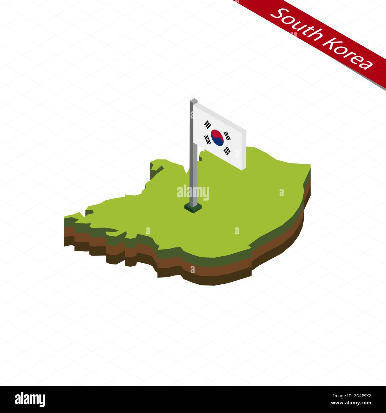 Isometric map and flag of South Korea. 3D isometric shape of South ...