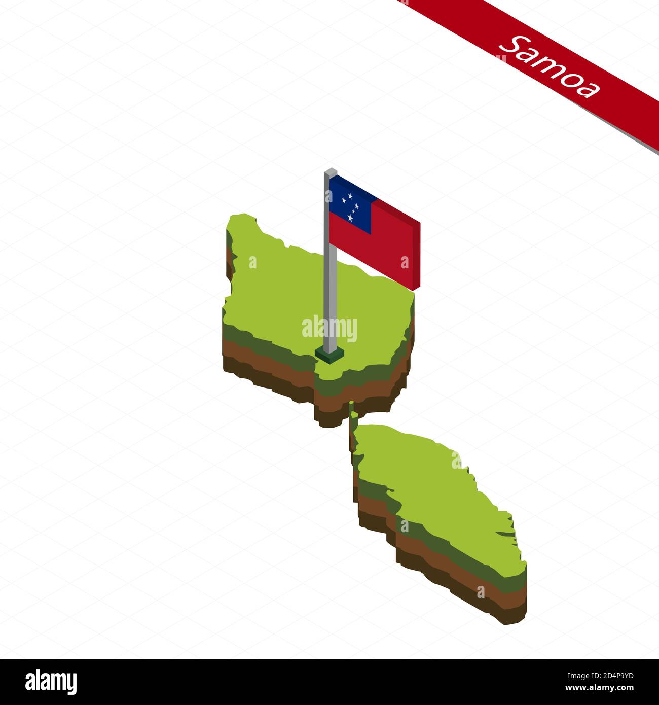 Isometric map and flag of Samoa. 3D isometric shape of Samoa. Vector ...