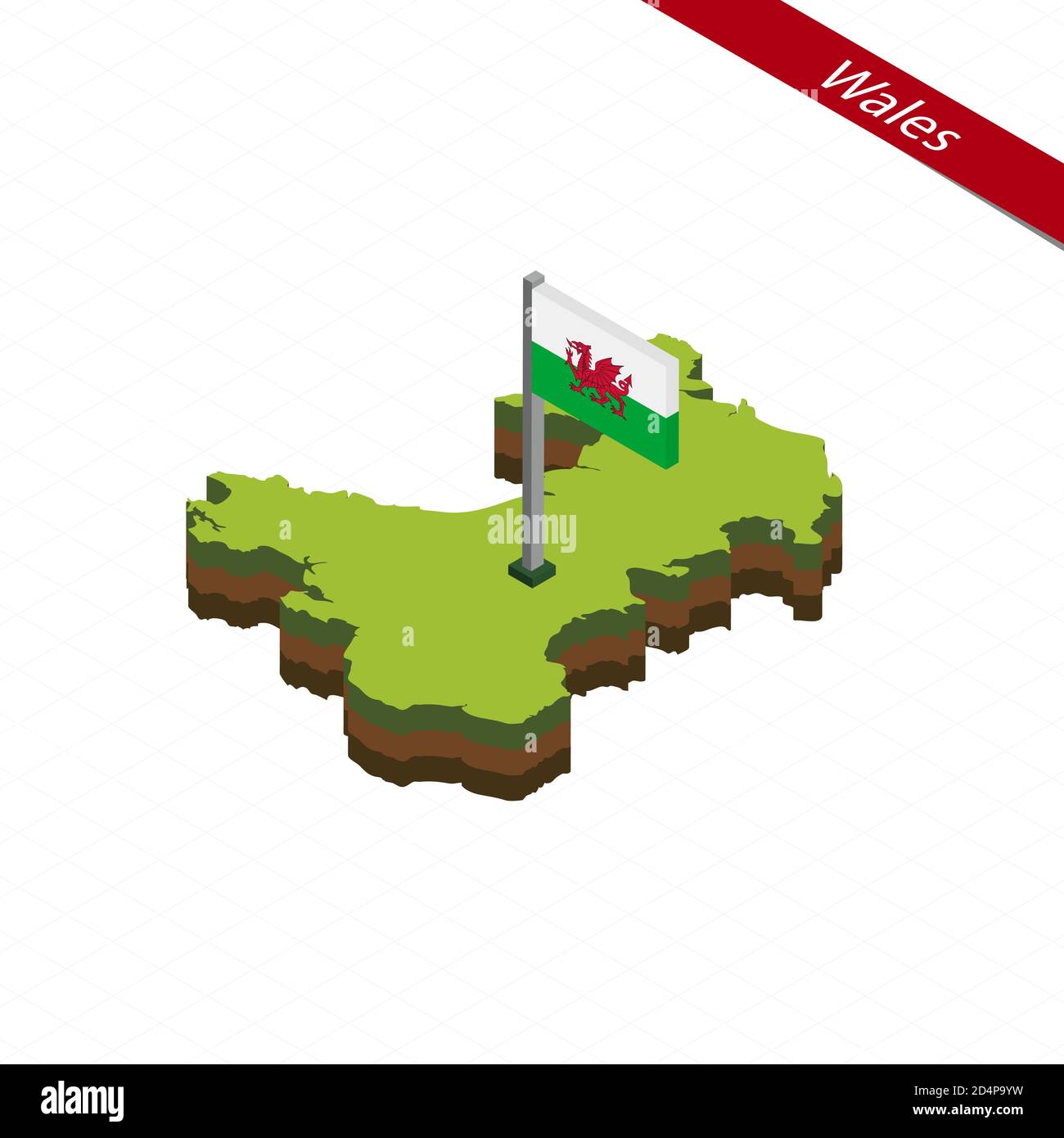Isometric map and flag of Wales. 3D isometric shape of Wales. Vector Illustration Stock Vector ...