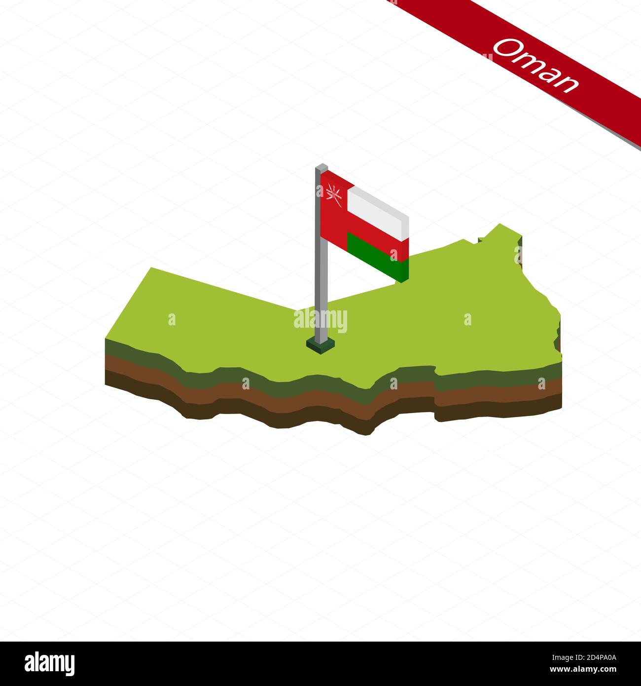 Isometric map and flag of Oman. 3D isometric shape of Oman. Vector ...