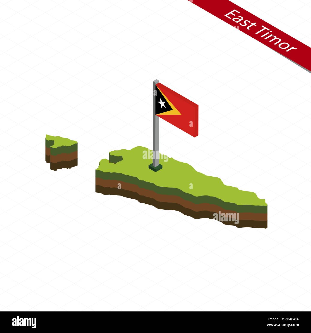 Isometric map and flag of East Timor. 3D isometric shape of East Timor ...