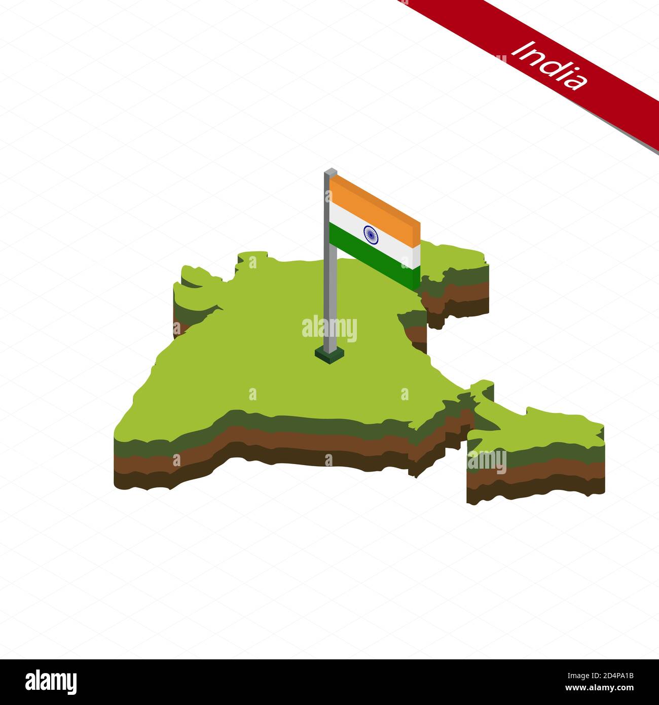 Isometric map and flag of India. 3D isometric shape of India. Vector ...