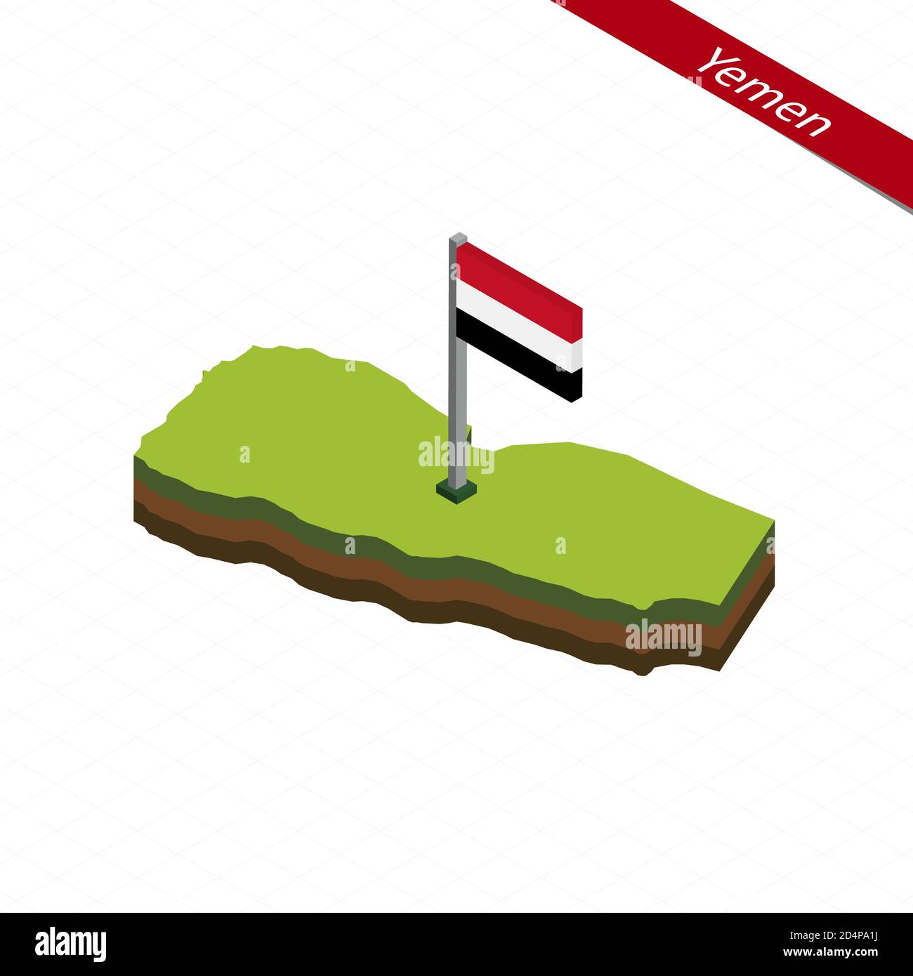 Isometric map and flag of Yemen. 3D isometric shape of Yemen. Vector ...