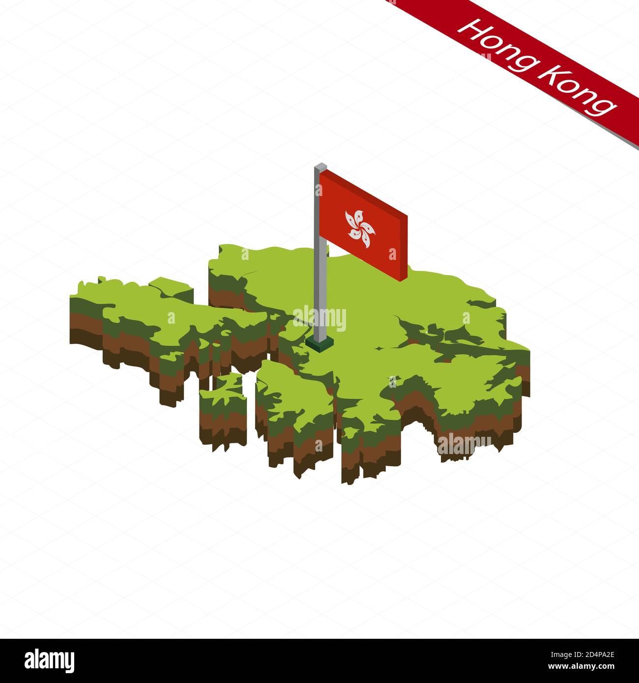 Isometric map and flag of Hong Kong. 3D isometric shape of Hong Kong ...