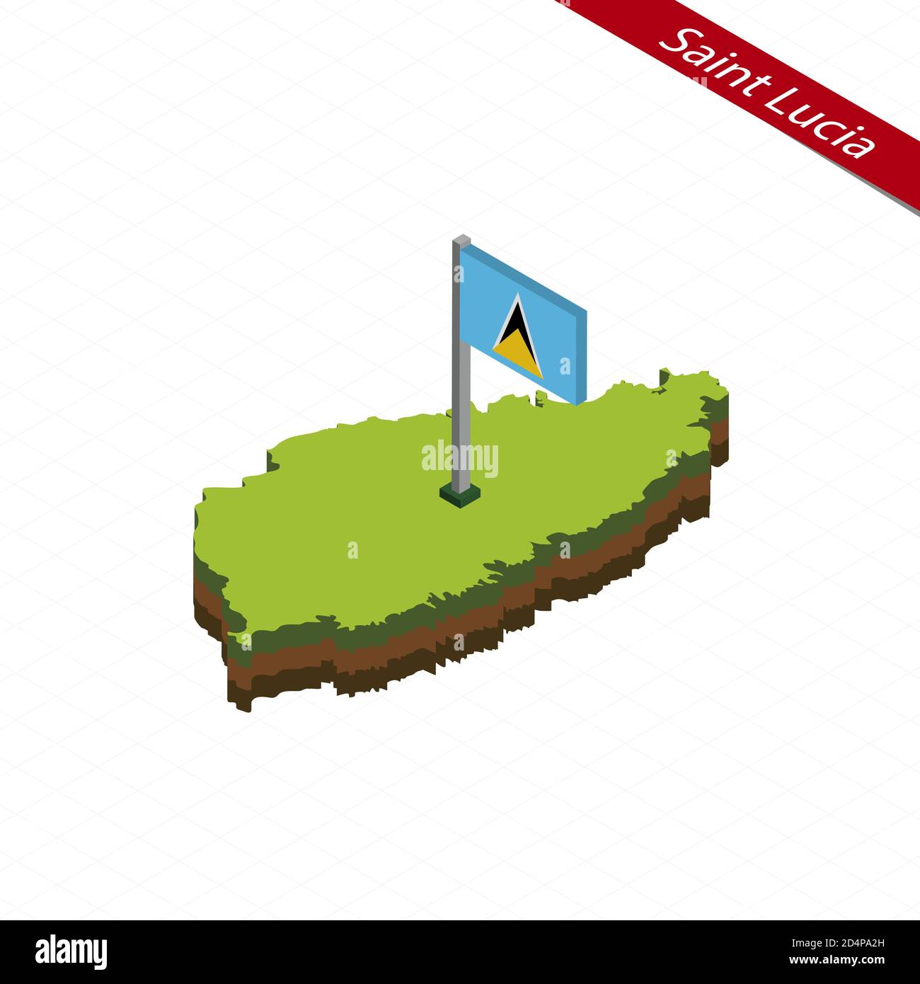 Isometric map and flag of Saint Lucia. 3D isometric shape of Saint ...