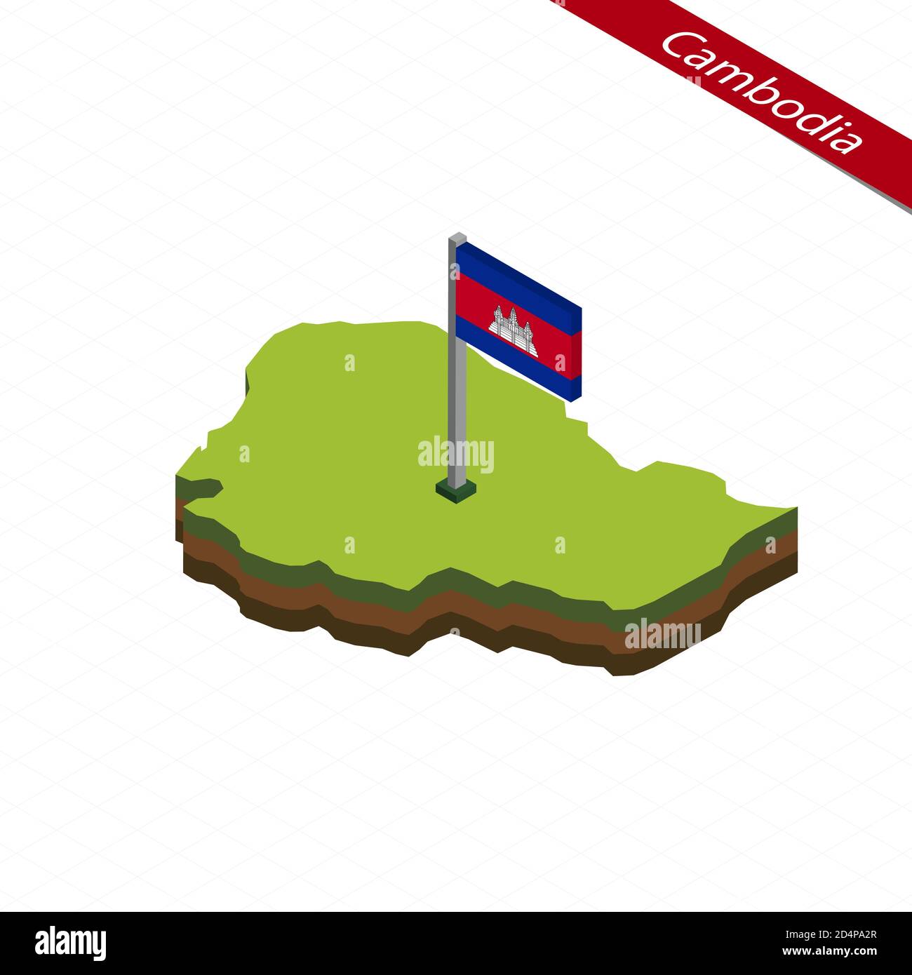 Isometric map and flag of Cambodia. 3D isometric shape of Cambodia. Vector Illustration Stock ...