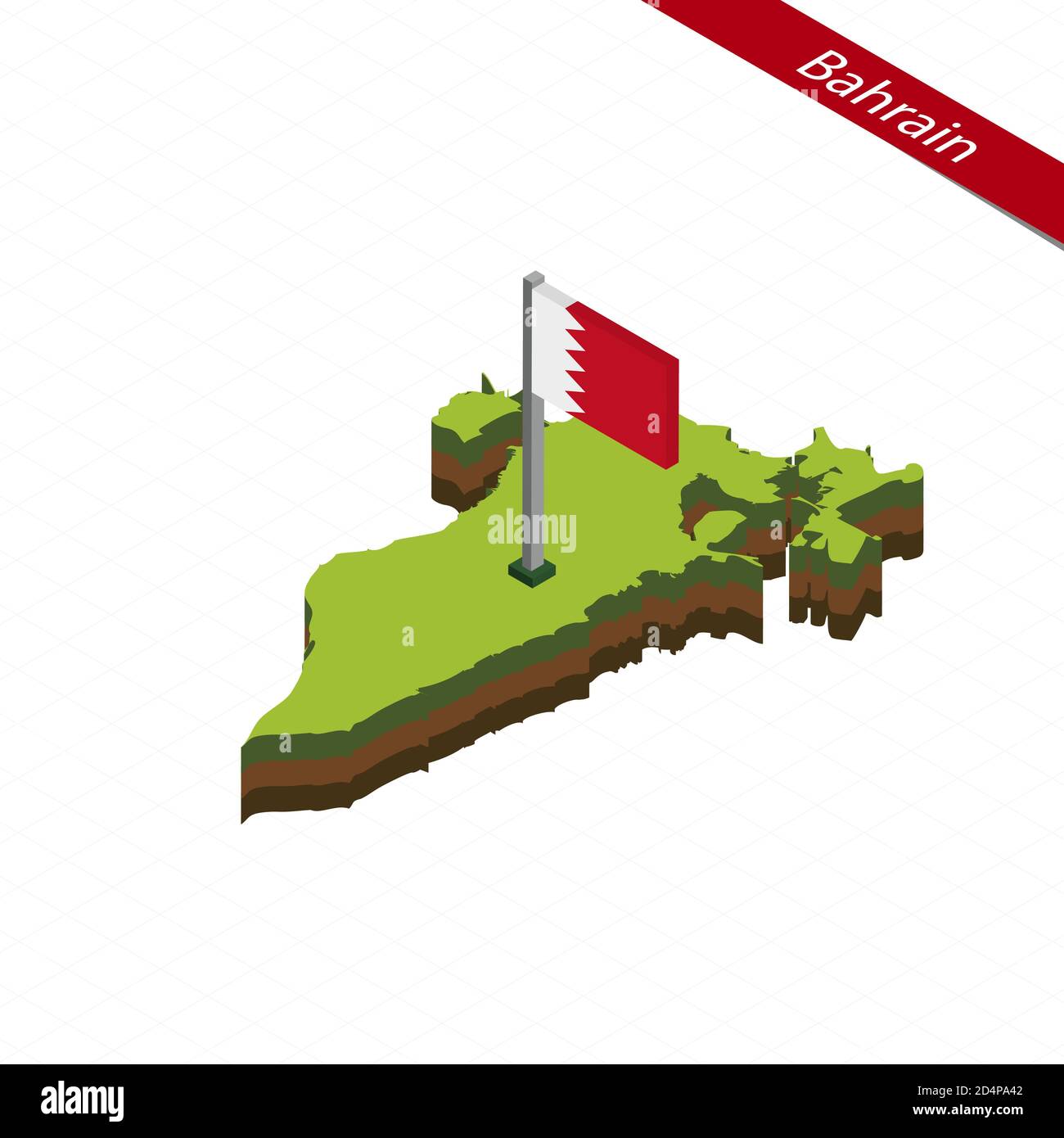 Isometric map and flag of Bahrain. 3D isometric shape of Bahrain ...
