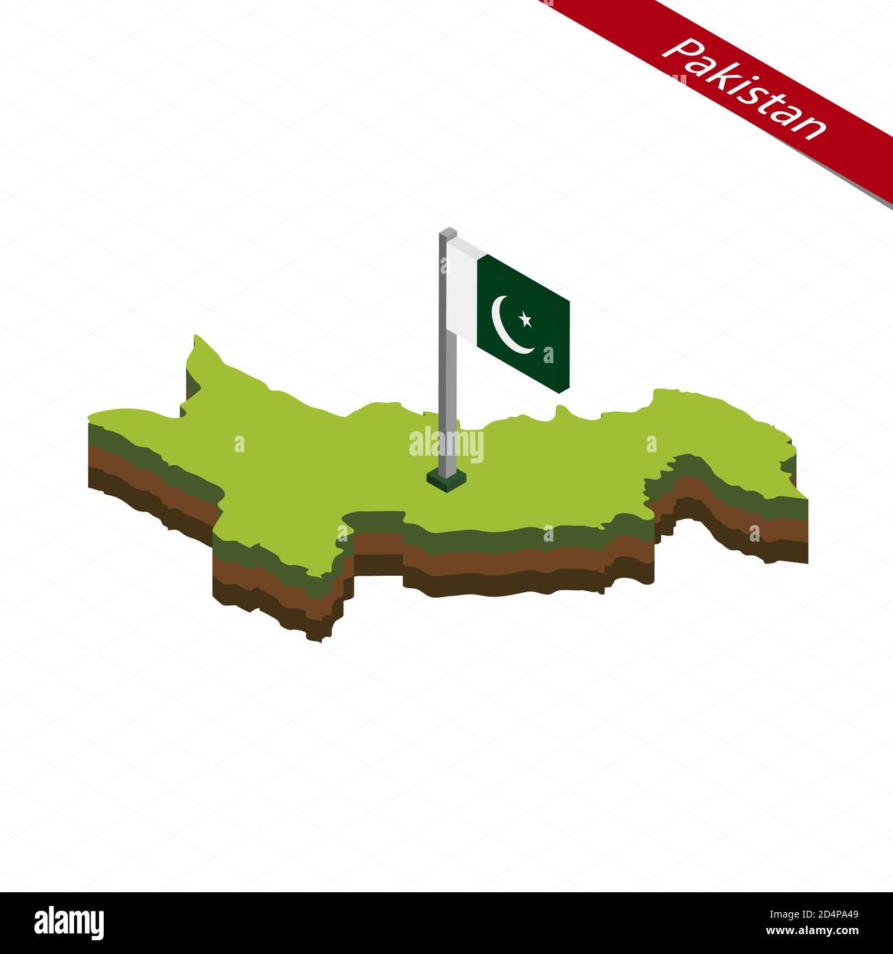 Isometric map and flag of Pakistan. 3D isometric shape of Pakistan ...
