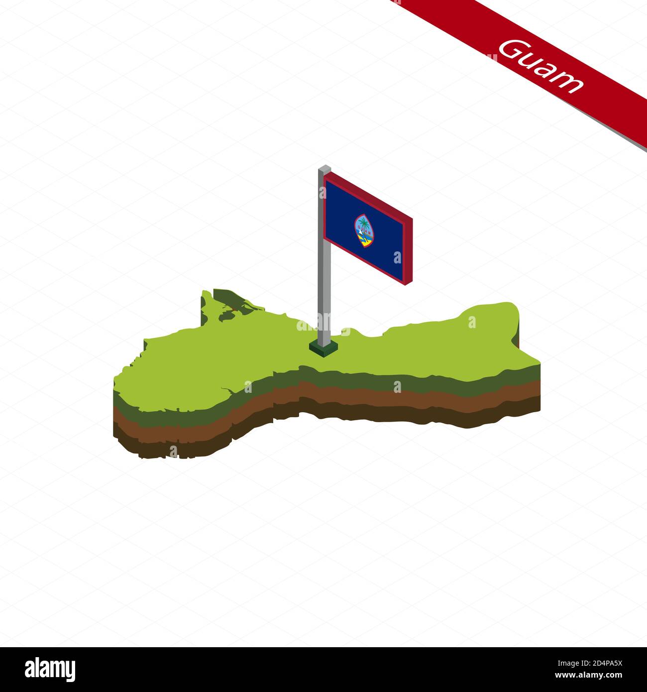 Isometric map and flag of Guam. 3D isometric shape of Guam. Vector ...