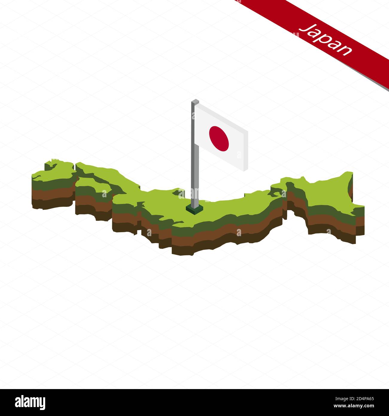 Isometric map and flag of Japan. 3D isometric shape of Japan. Vector ...