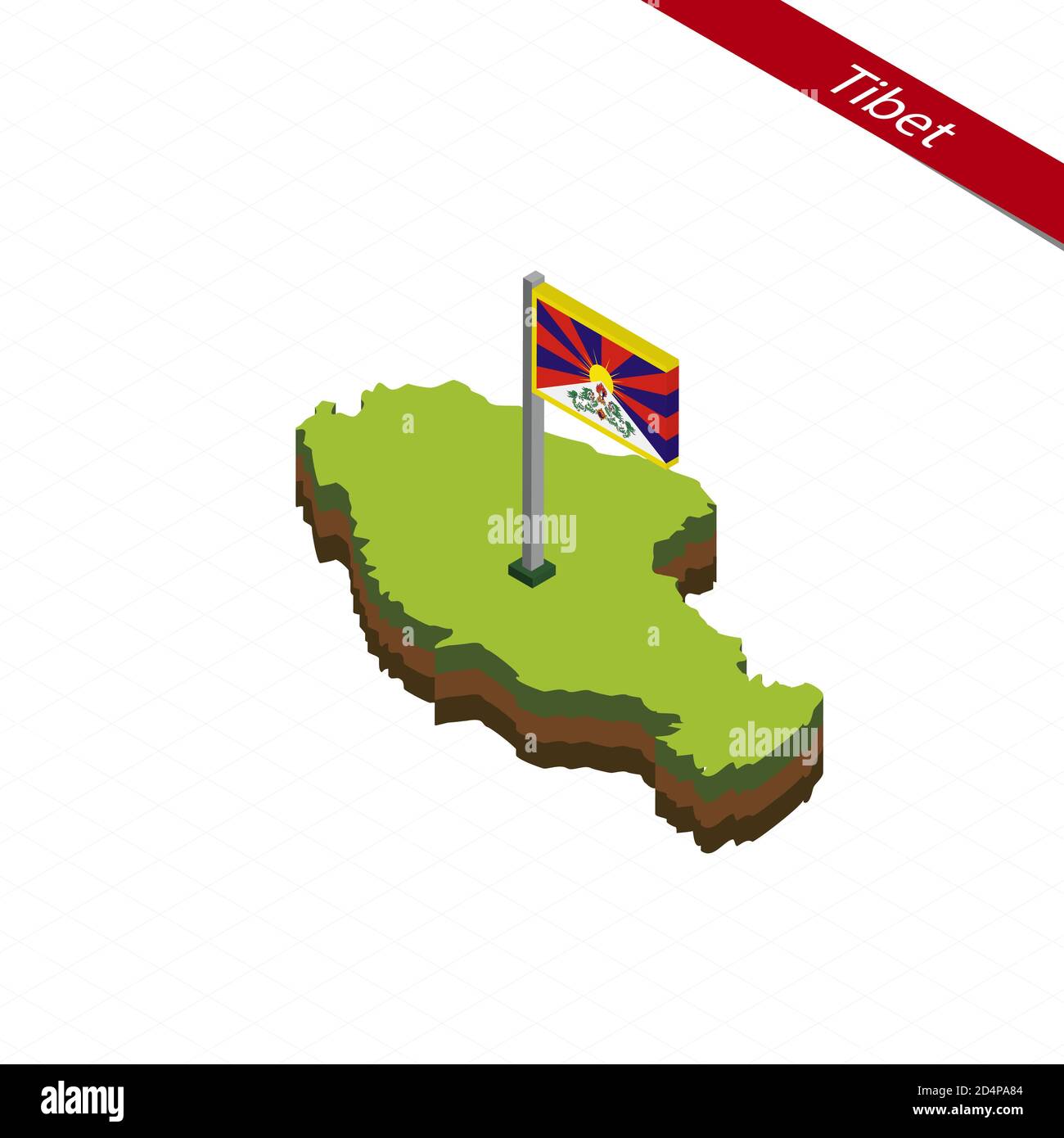 Isometric map and flag of Tibet. 3D isometric shape of Tibet. Vector ...