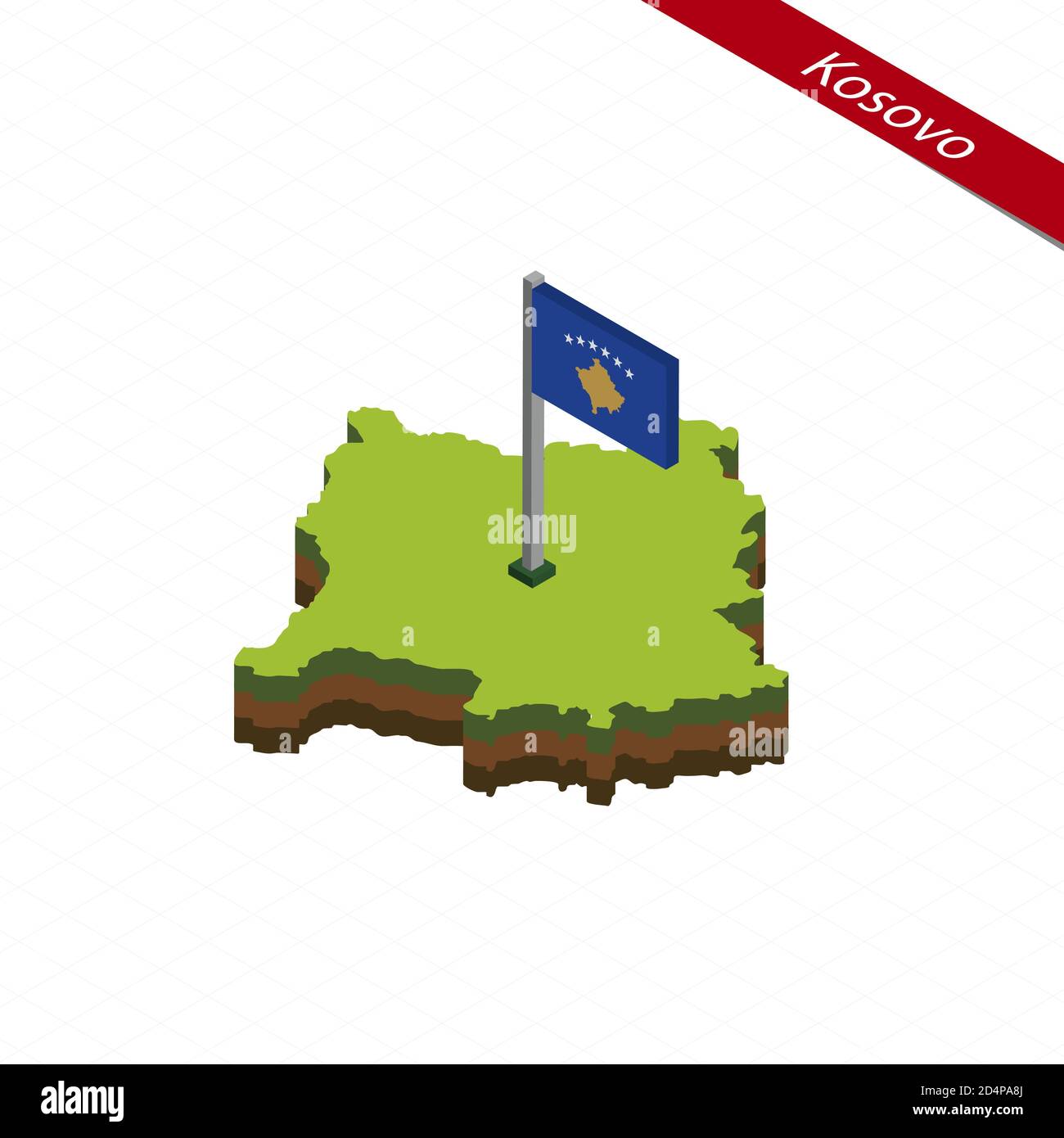 Isometric map and flag of Kosovo. 3D isometric shape of Kosovo. Vector ...