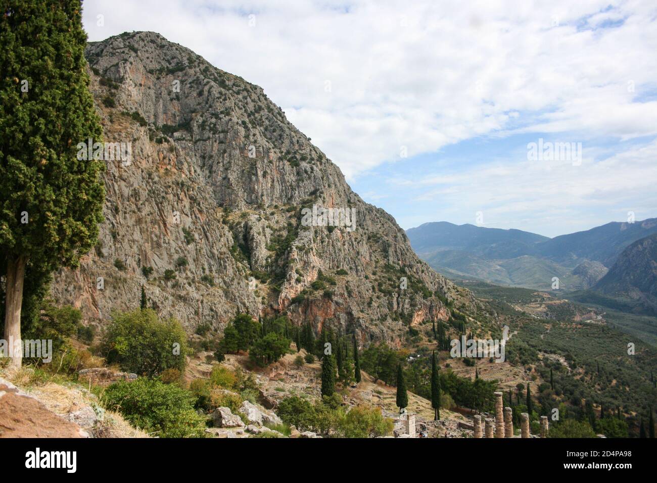 View of the archaeological site of Delphi in Greece, where the ancient ...