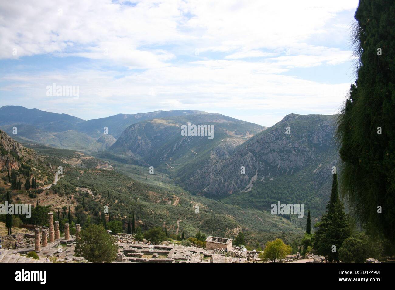 View of the archaeological site of Delphi in Greece, where the ancient ...