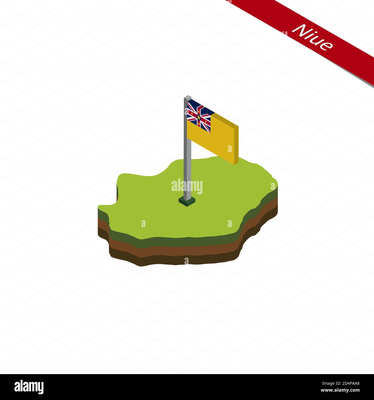 Isometric map and flag of Niue. 3D isometric shape of Niue. Vector ...