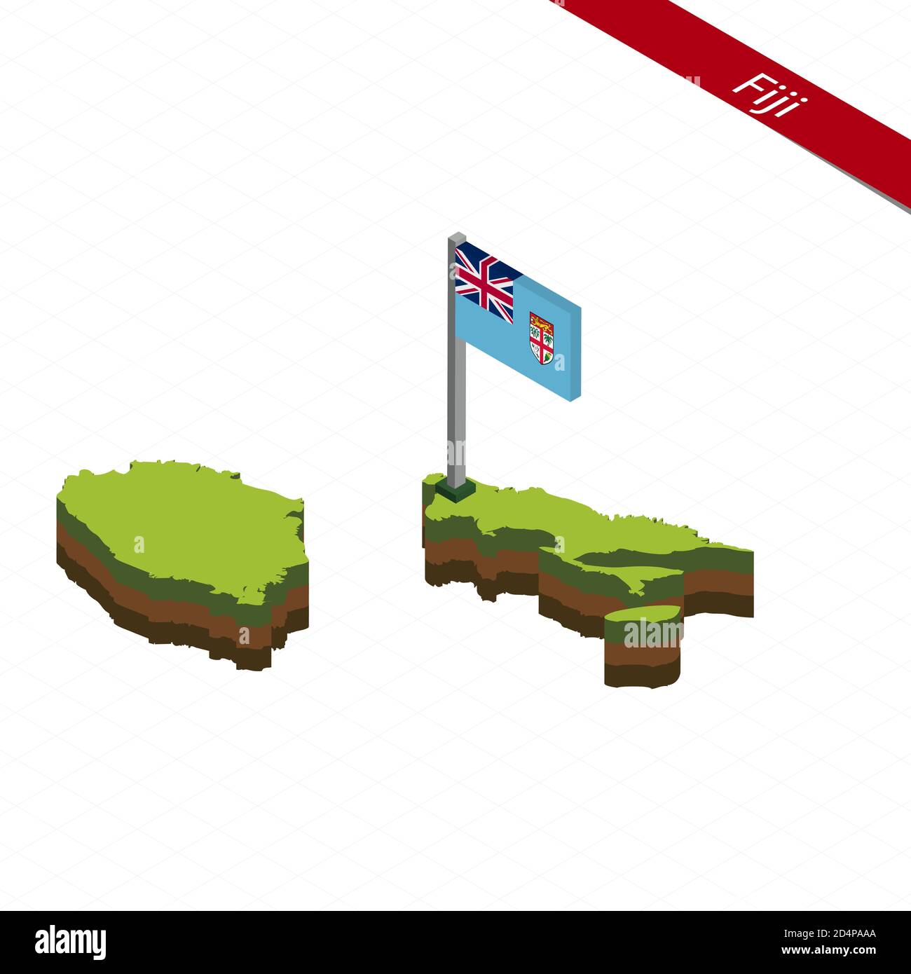 Isometric map and flag of Fiji. 3D isometric shape of Fiji. Vector ...