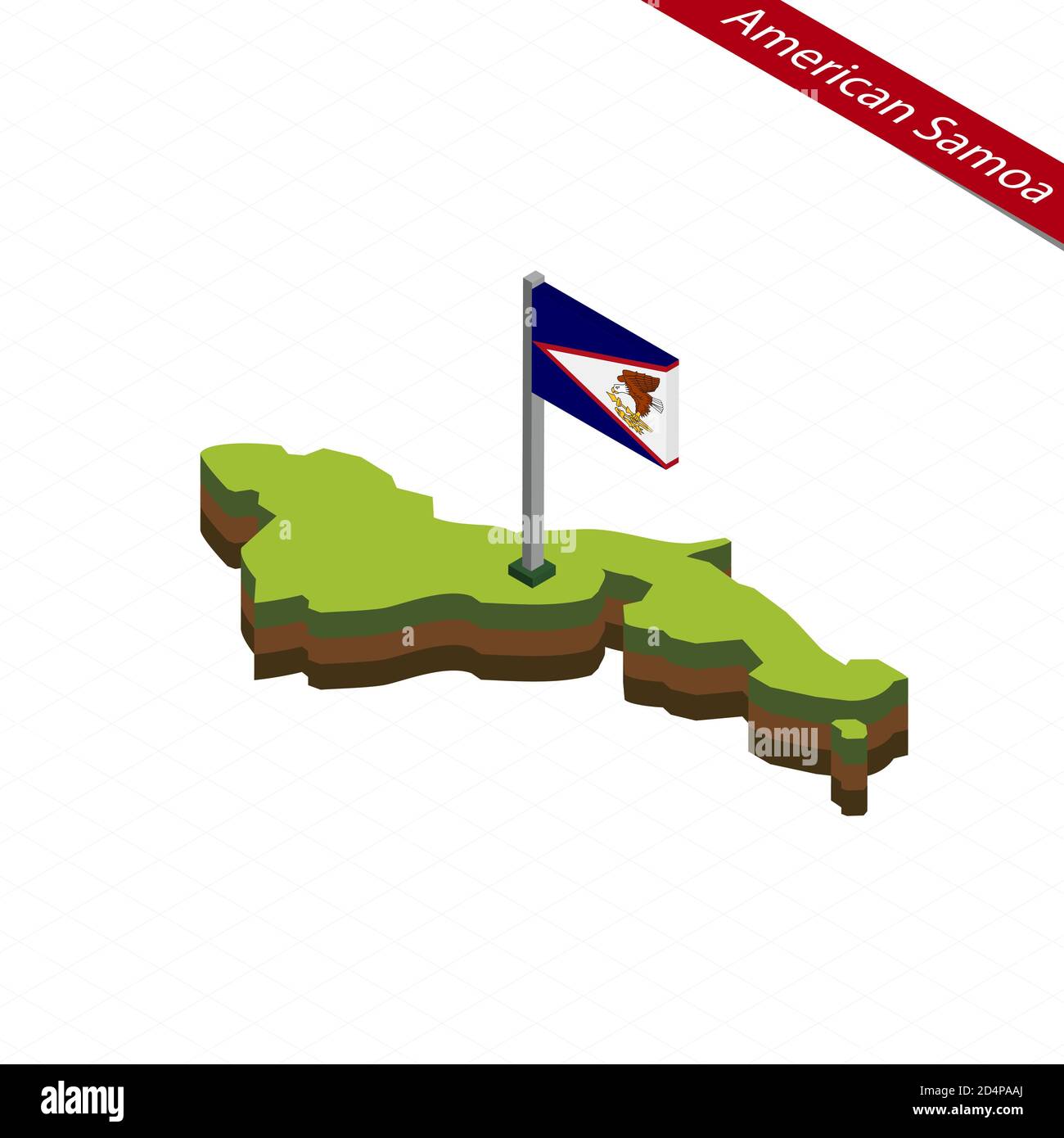 Isometric map and flag of American Samoa. 3D isometric shape of ...