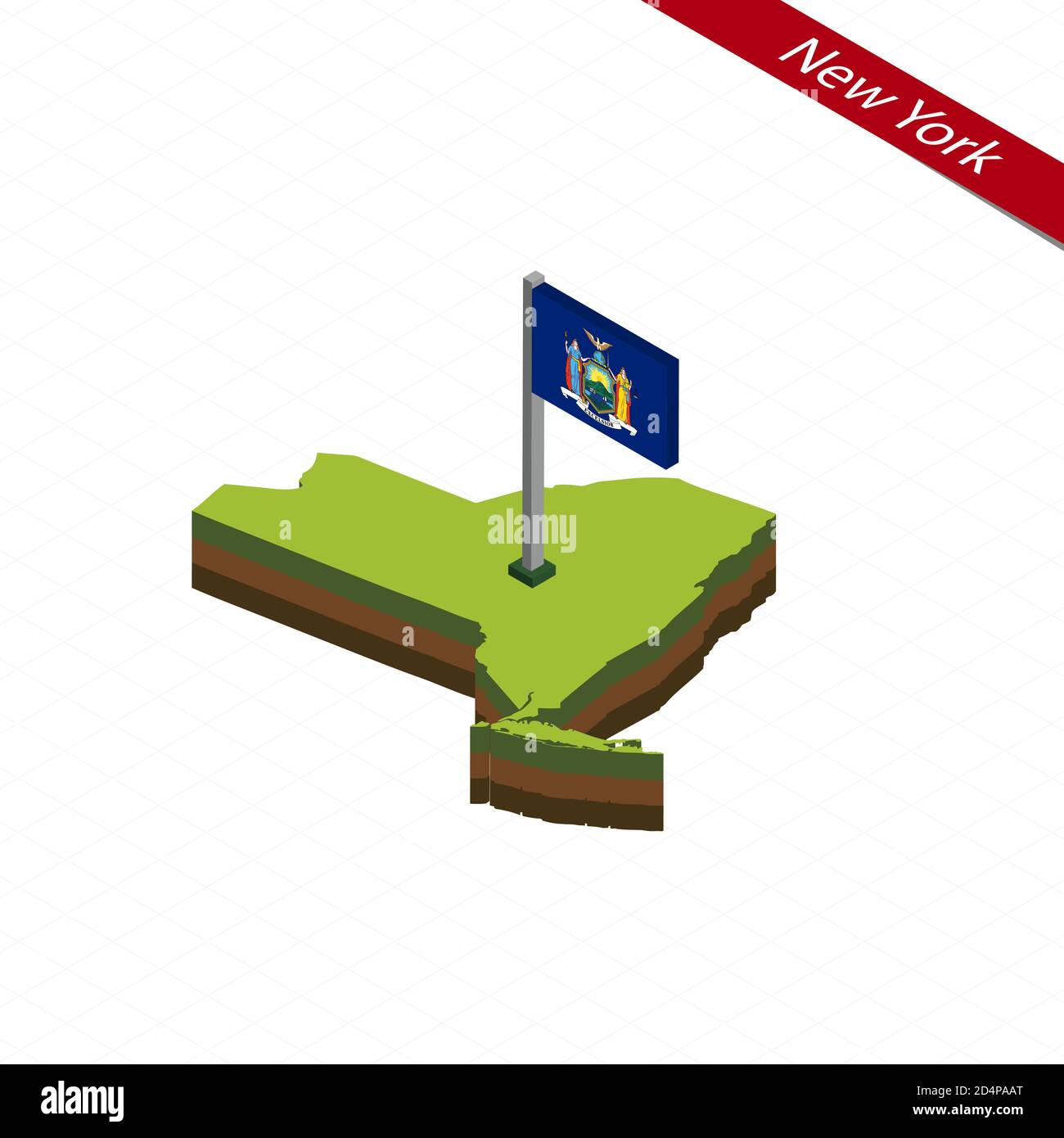 Isometric map and flag of New York. 3D isometric shape of New York ...