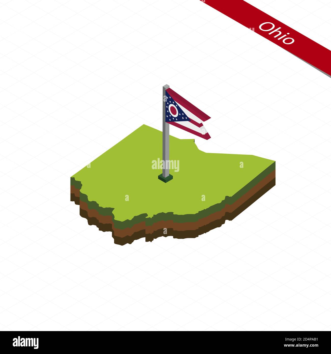 Isometric map and flag of Ohio. 3D isometric shape of Ohio State ...