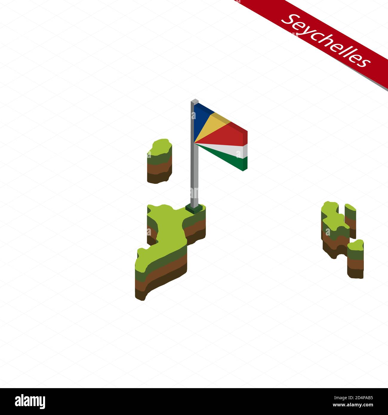 Isometric map and flag of Seychelles. 3D isometric shape of Seychelles ...