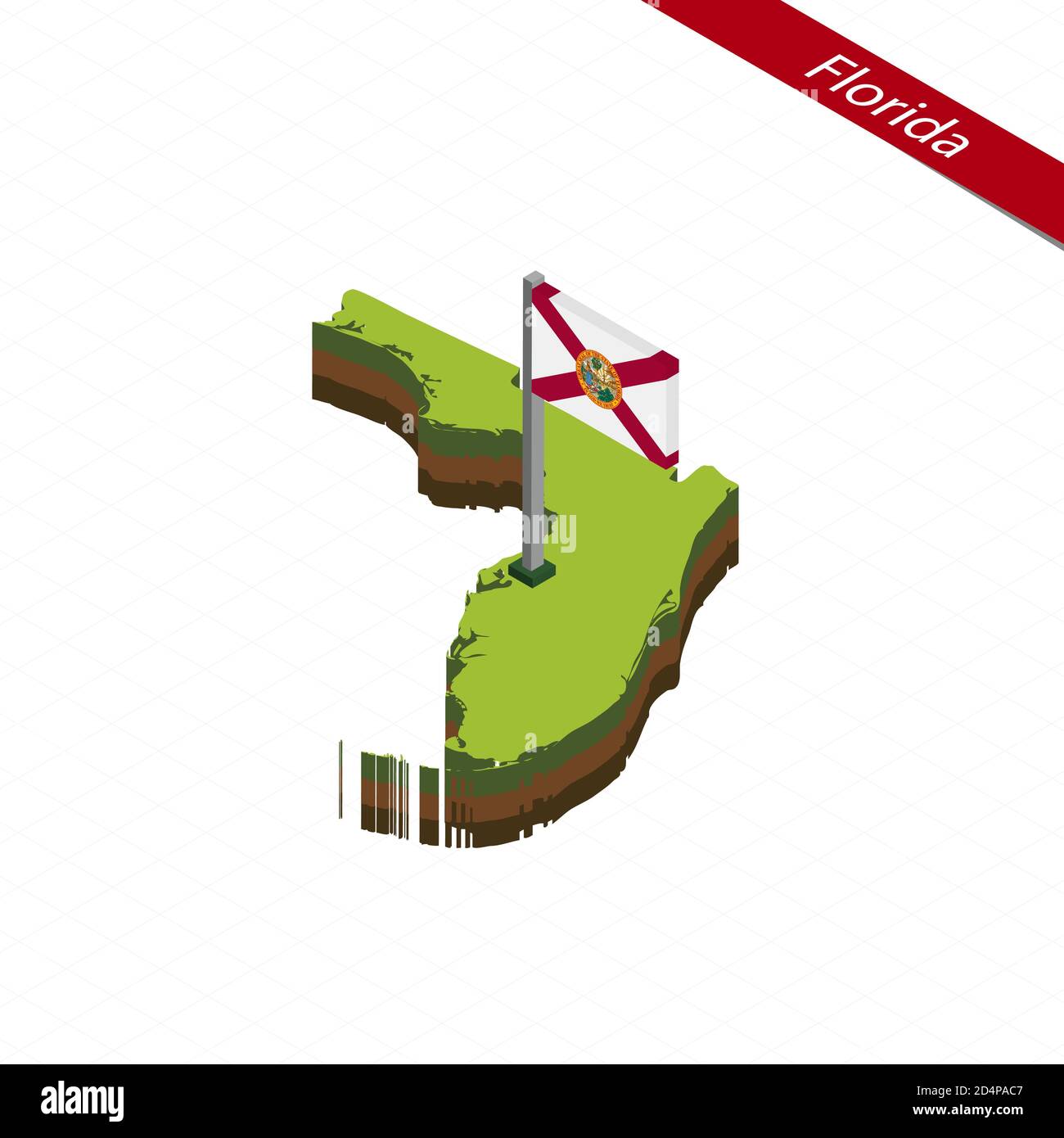 Isometric map and flag of Florida. 3D isometric shape of Florida State ...
