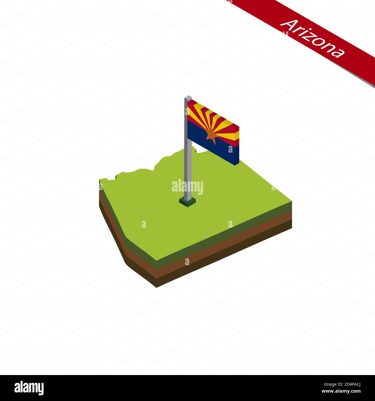 Isometric map and flag of Arizona. 3D isometric shape of Arizona State ...