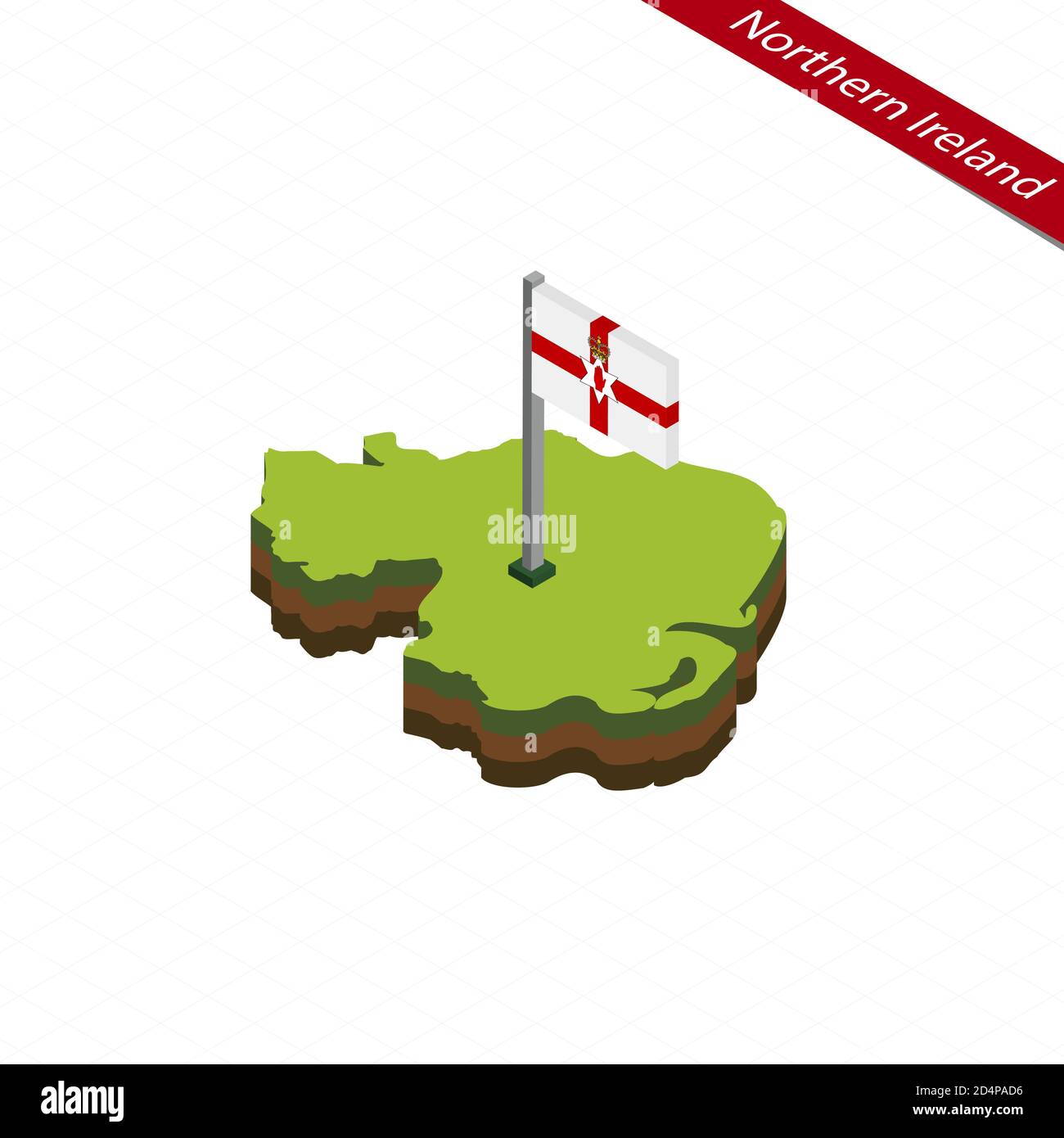 Isometric map and flag of Northern Ireland. 3D isometric shape of ...