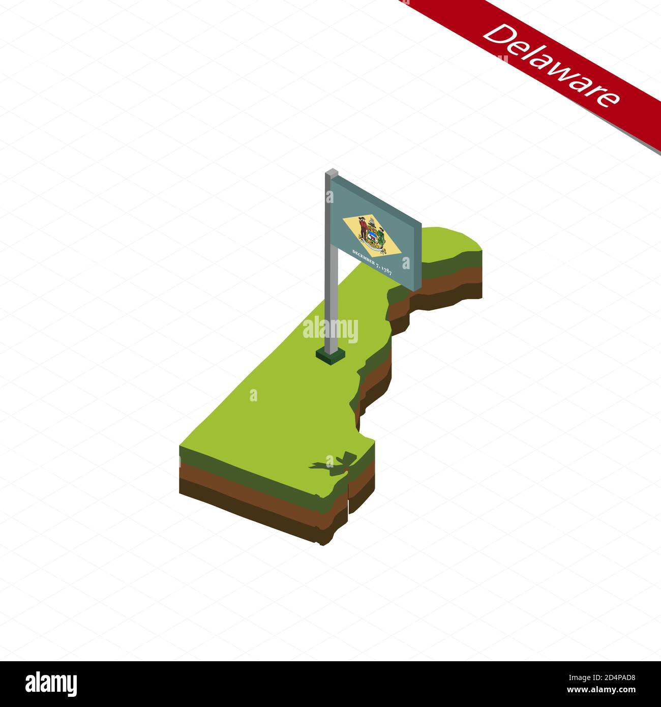 Isometric map and flag of Delaware. 3D isometric shape of Delaware ...