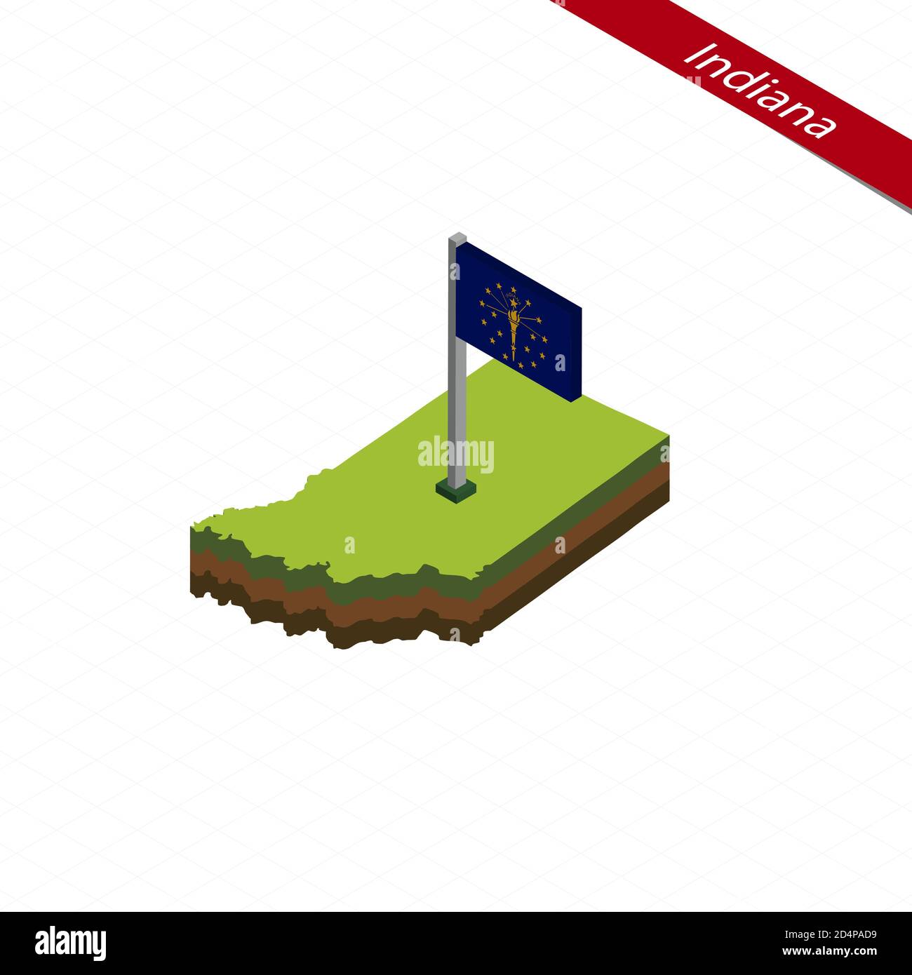 Isometric map and flag of Indiana. 3D isometric shape of Indiana State ...