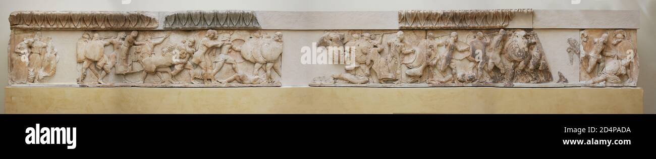 The north frieze with sculpture reliefs from the Siphnian Treasury in ...