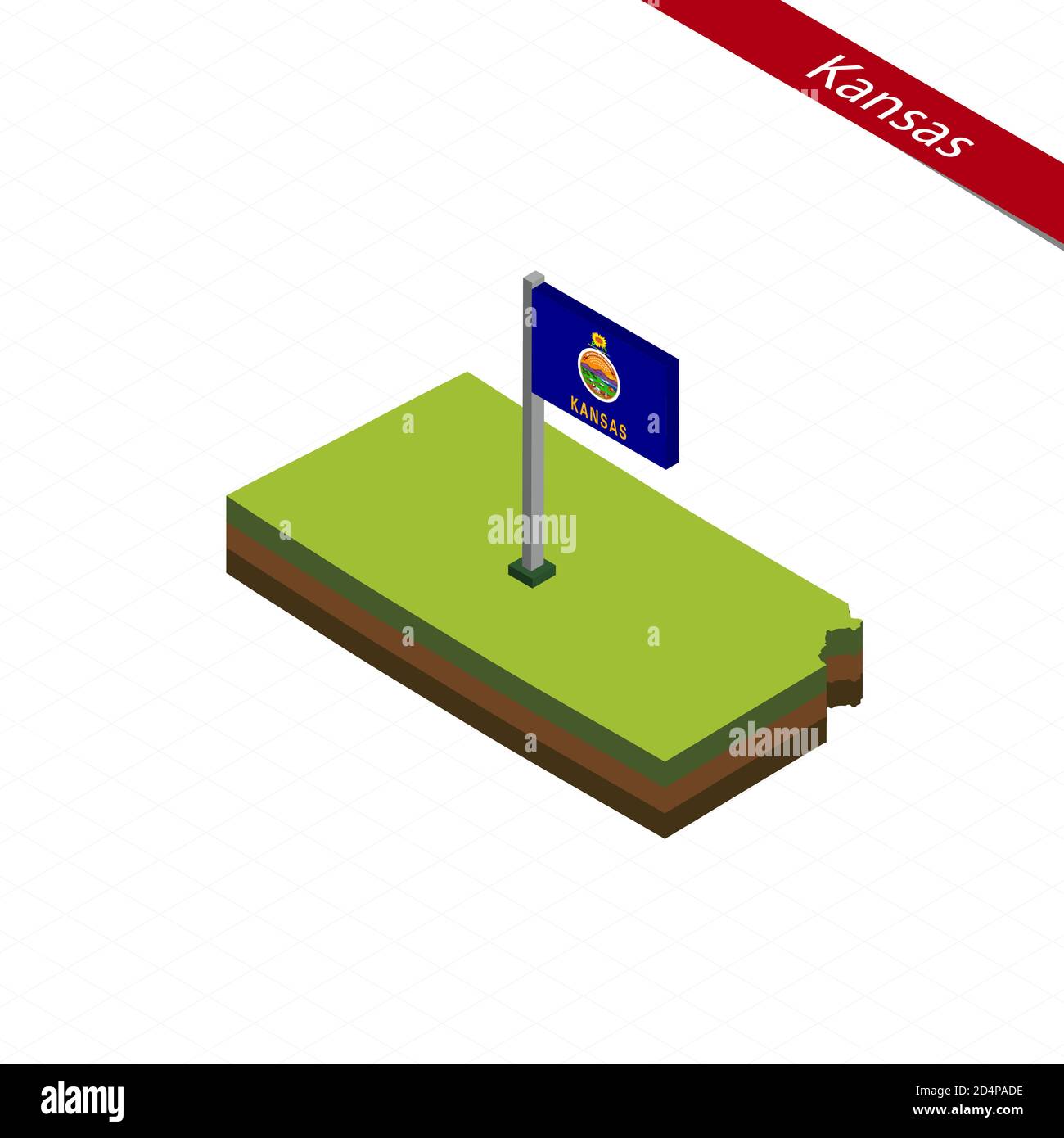 Isometric map and flag of Kansas. 3D isometric shape of Kansas State ...