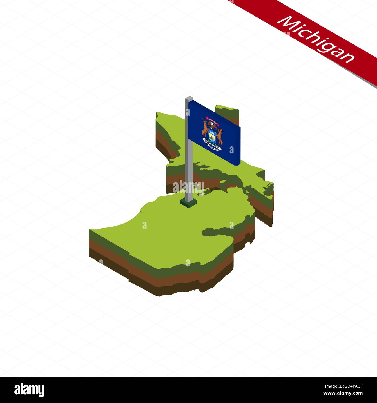 Isometric map and flag of Michigan. 3D isometric shape of Michigan ...
