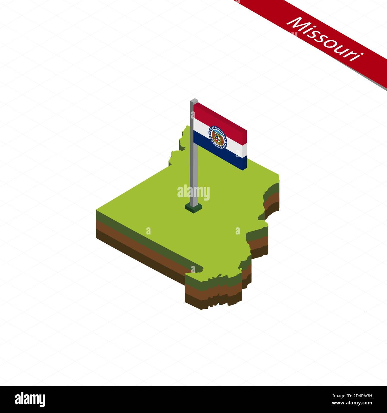 Isometric map and flag of Missouri. 3D isometric shape of Missouri ...