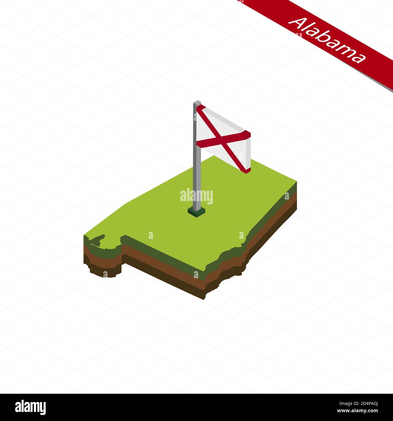 Isometric map and flag of Alabama. 3D isometric shape of Alabama State ...