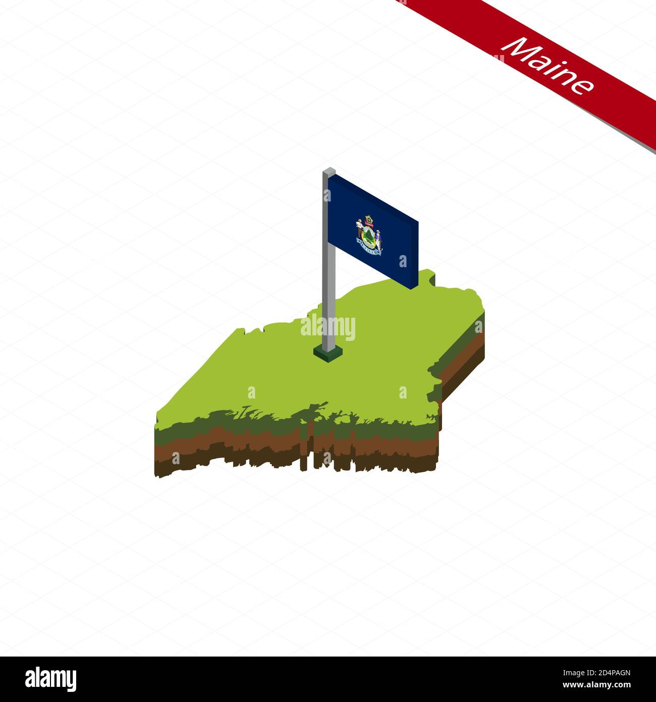 Isometric map and flag of Maine. 3D isometric shape of Maine State ...