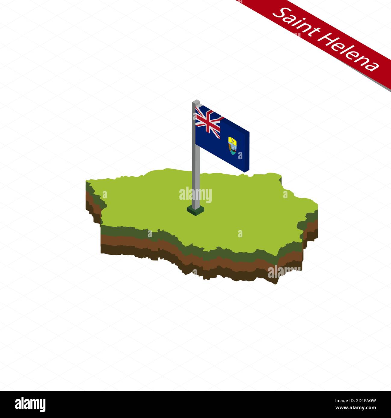 Isometric map and flag of Saint Helena. 3D isometric shape of Saint ...