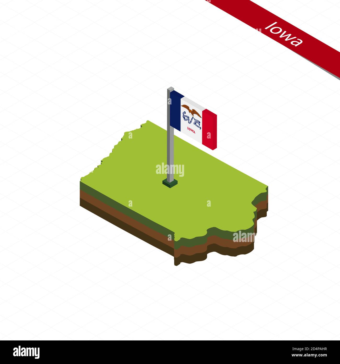 Isometric map and flag of Iowa. 3D isometric shape of Iowa State ...
